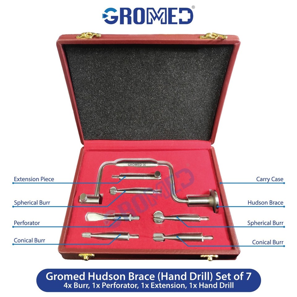 Gromed Hudson Brace Hand Drill Set of 7 (Brace, Extension, Perforator ...