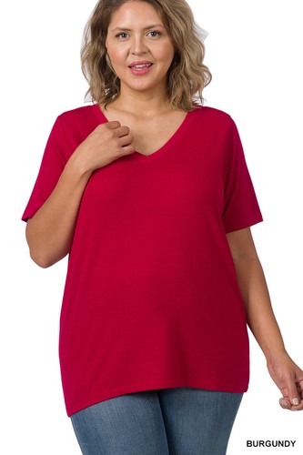 1X 2X 3X Women V-Neck T-Shirt Short Sleeve Soft Stretch Basic Tee Plus ...