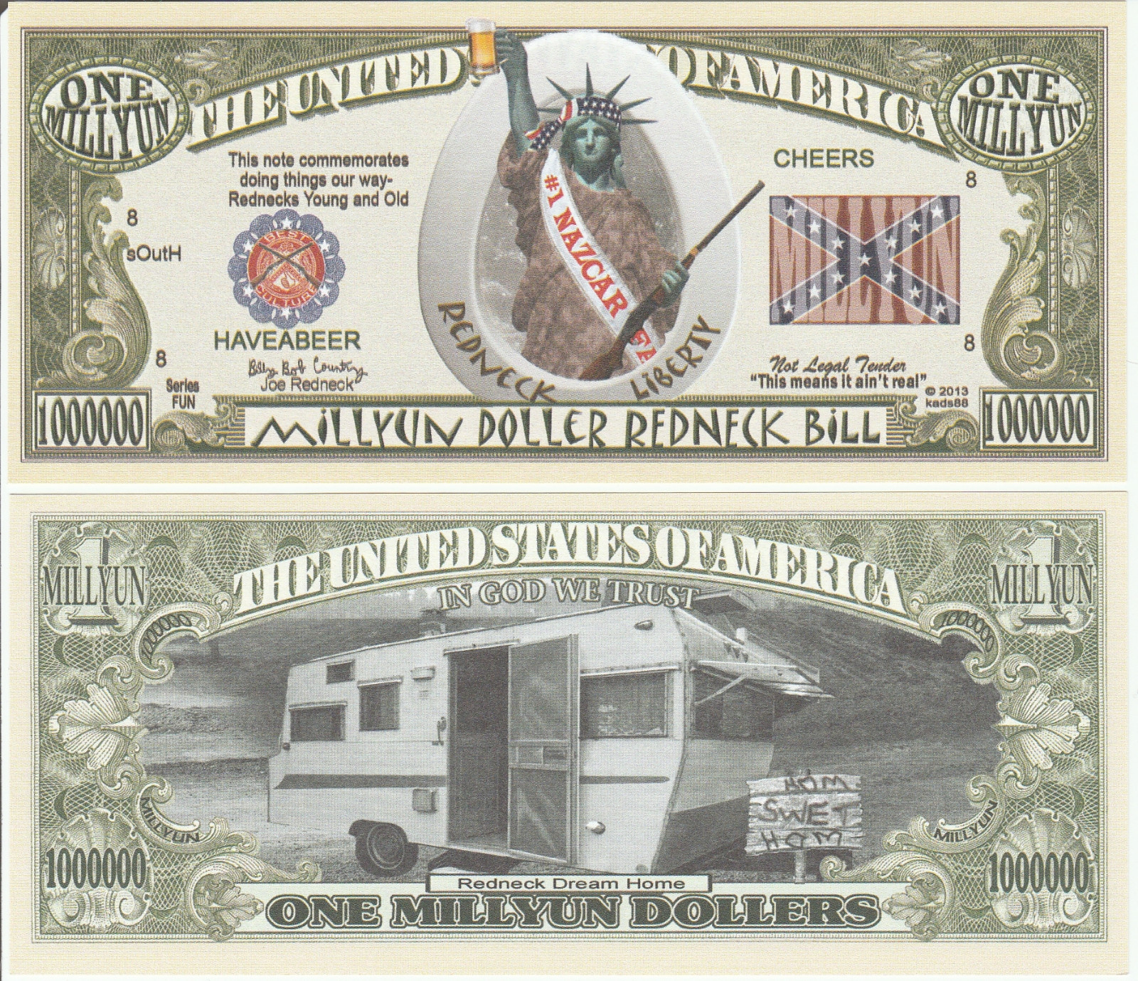 Millyun Doller Redneck Liberty Million Dollar Bill Play Funny Money ...