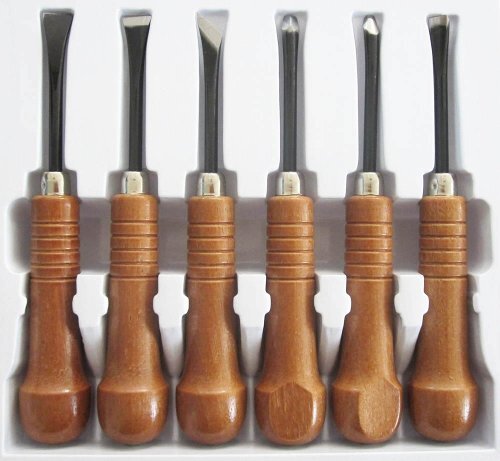Tohosha Wood Carving Chisel 6 Piece V U Gouge, Skewed Flat Bent Back ...