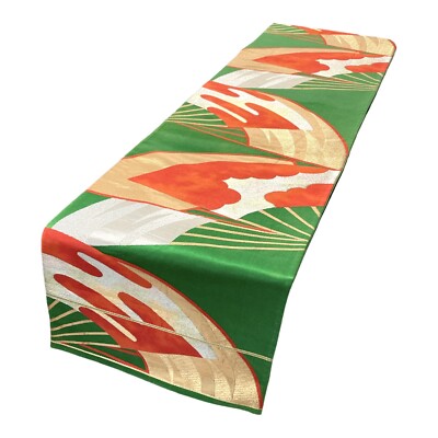 12"x101"Glittering Japanese Kimono Obi Embroidered Table Runner/Green F ...