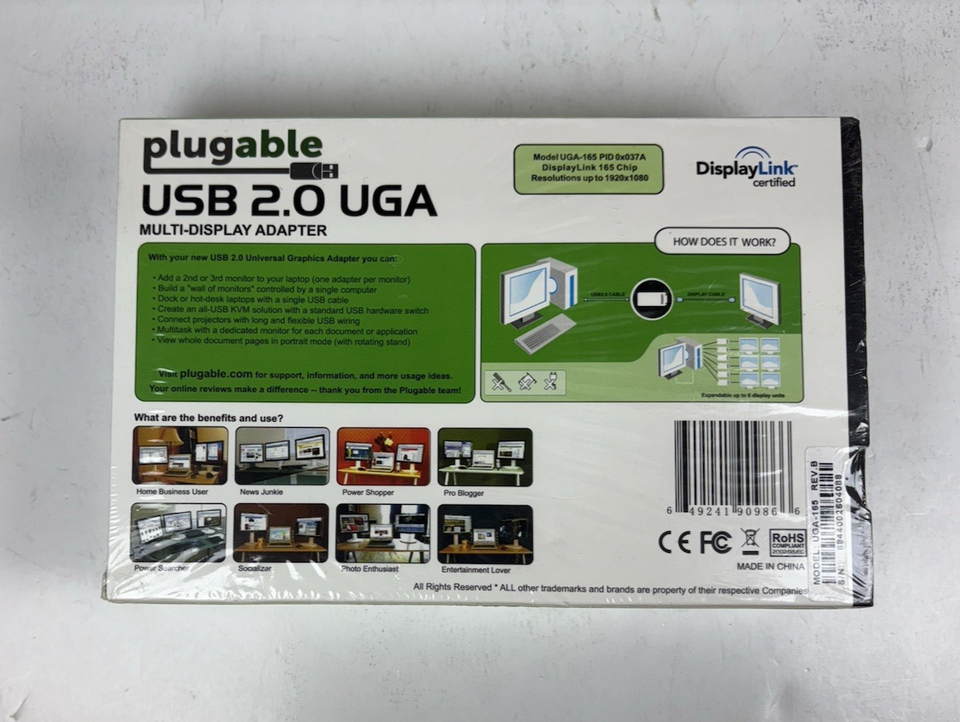 Displaylink Plugable USB 2.0 TO VGA Display Adapater USB-VGA-165 | eBay