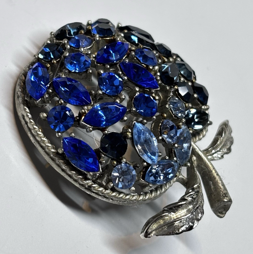 Coro Apple Blue Restored with Vintage new RHINESTONES Brooch Pin I Love ...
