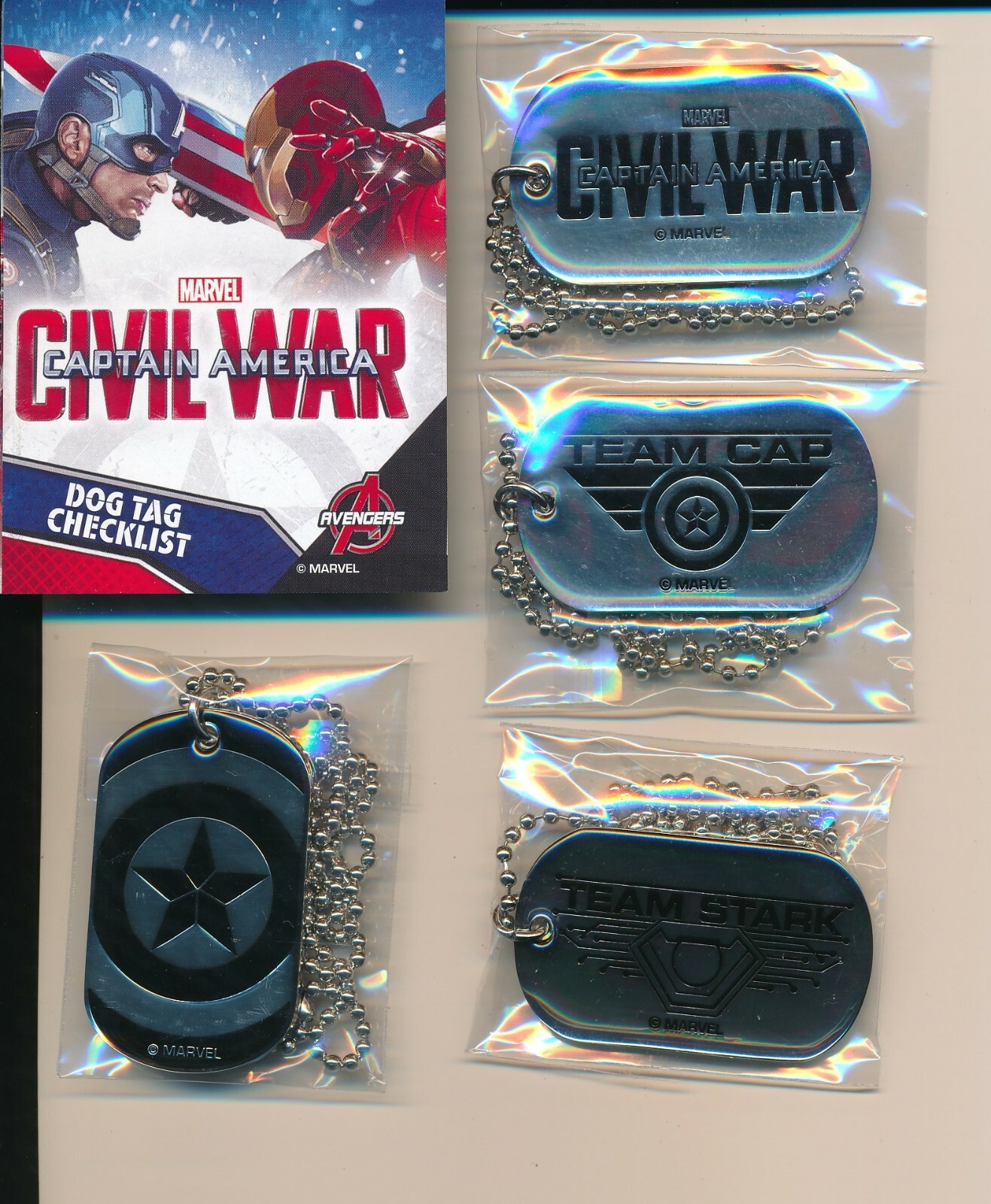 MARVEL CAPTAIN AMERICA CIVIL WAR DOG TAG SINGLE EMBOSSED LOT OF (4 ...