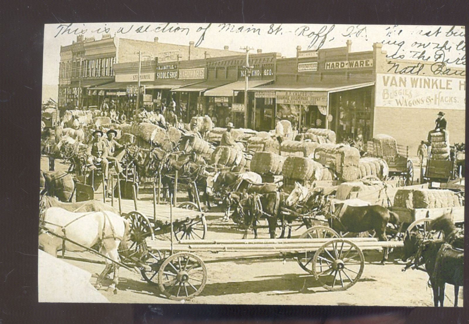 REAL PHOTO ROFF OKLAHOMA DOWNTOWN STREET SCENE HORSE WAGON POSTCARD ...
