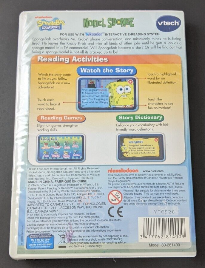 SpongeBob SquarePants Model Sponge V Reader Game VTech 2011 5-7 Years ...