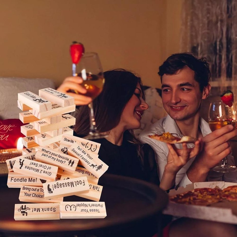 Wooden Block Tower Couple Double Game Tumbling Block for Valentine's ...