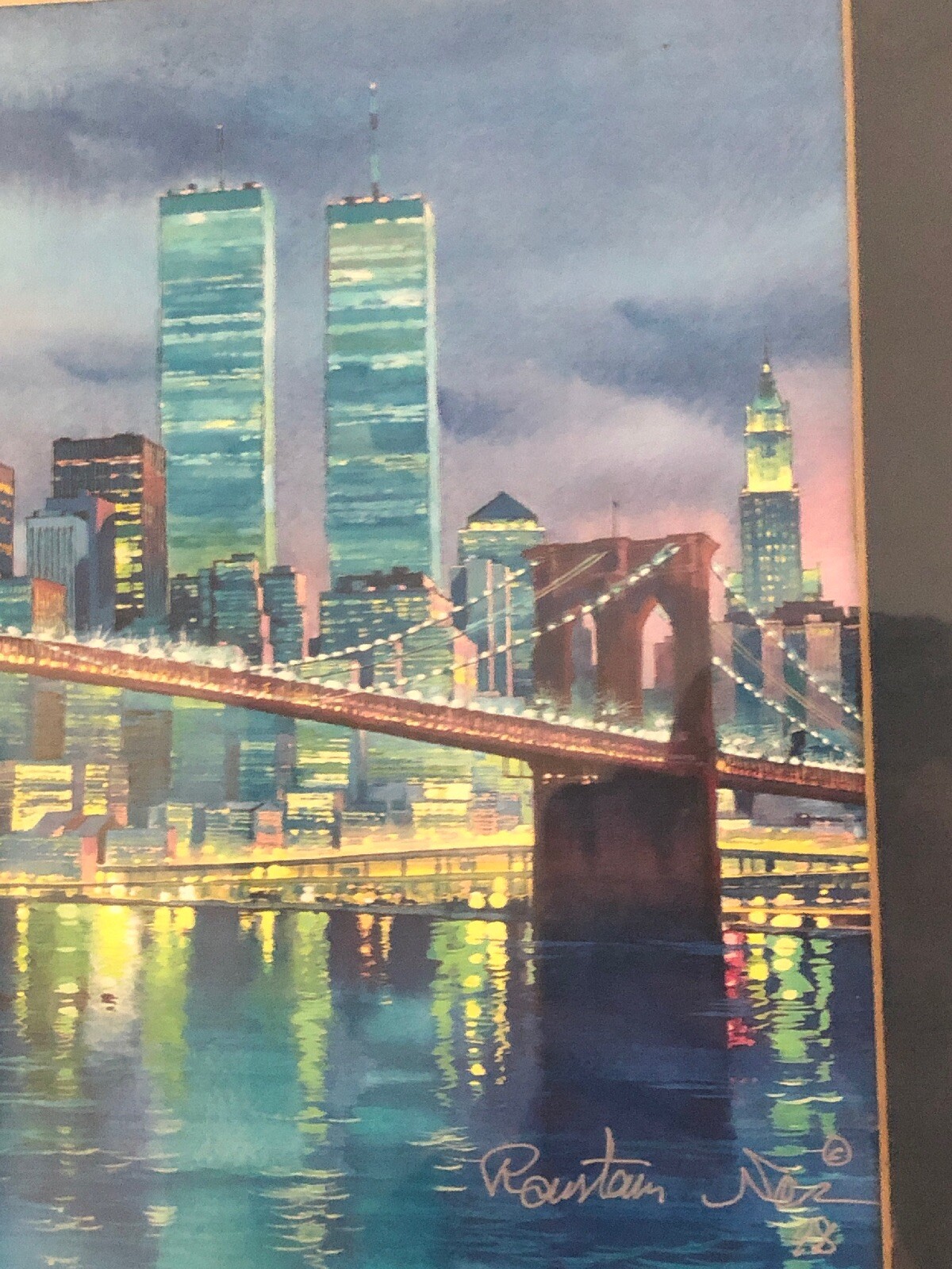 Roustam Nour Signed Print 1998 New York City Artist Brooklyn Bridge ...