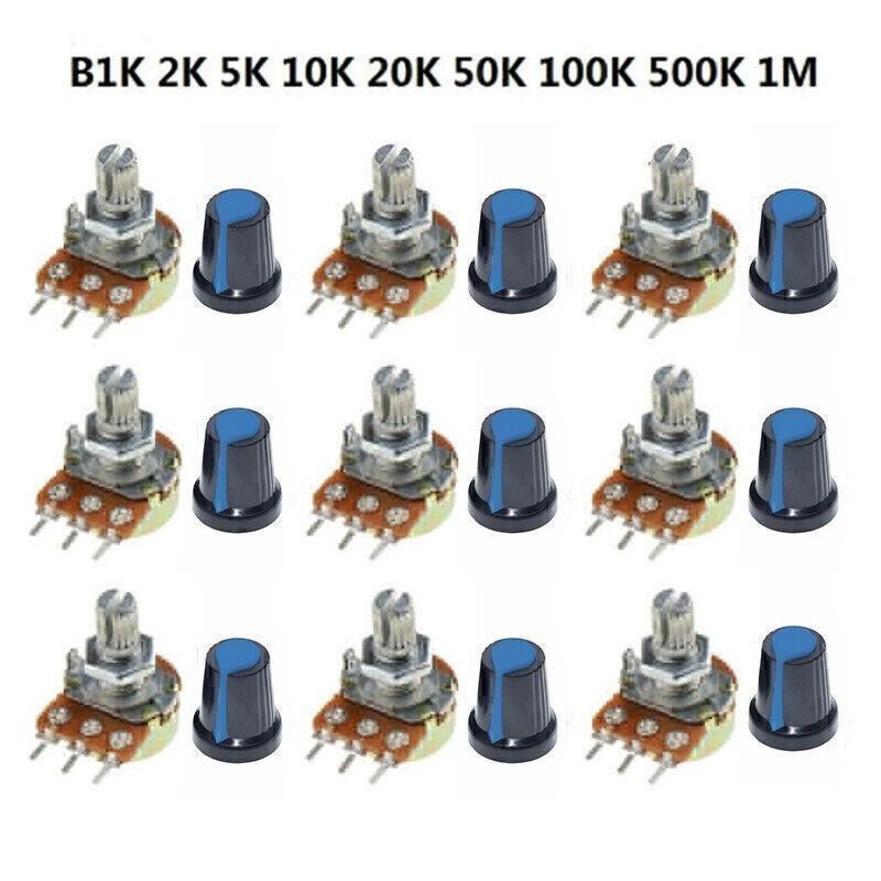 9PCS WTH148 Potentiometer Kit B1K 2K 5K 10K 20K 50K 100K 500K 1M 15mm 3 ...