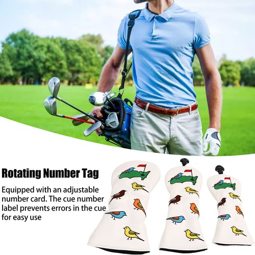 3PCS Golf Club Head Cover PU Waterproof Bird Pattern Golf Head Cover ...