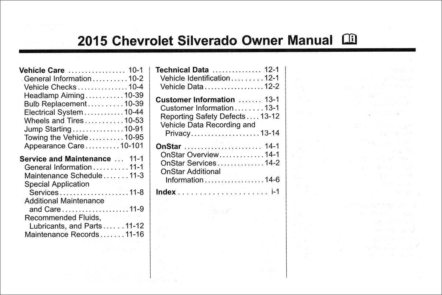 2015 Chevrolet Silverado Owners Manual with extras Pickup Truck User ...