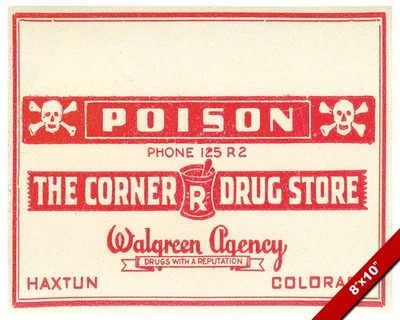 VINTAGE WALGREENS AGENCY DRUG STORE POISON WARNING SIGN REAL CANVAS ...