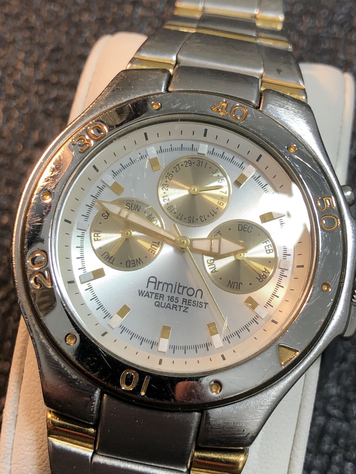 Armitron Mens Watch 165ft WR Stainless Rotating Bezel Day/Date/Month ...