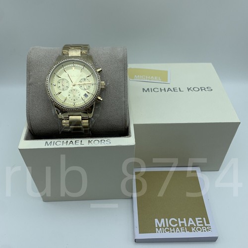 Michael Kors MK6356 Ritz Chronograph Gold Crystal Stainless Steel Women ...