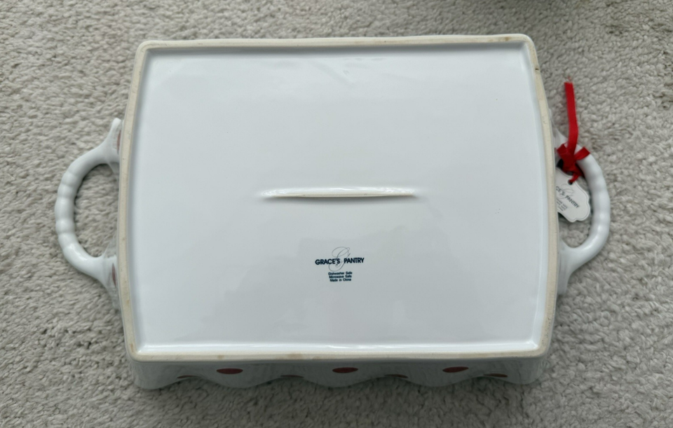 Graces Pantry White Red Polka Dot Ceramic Baking Dish Fluted Edges w ...