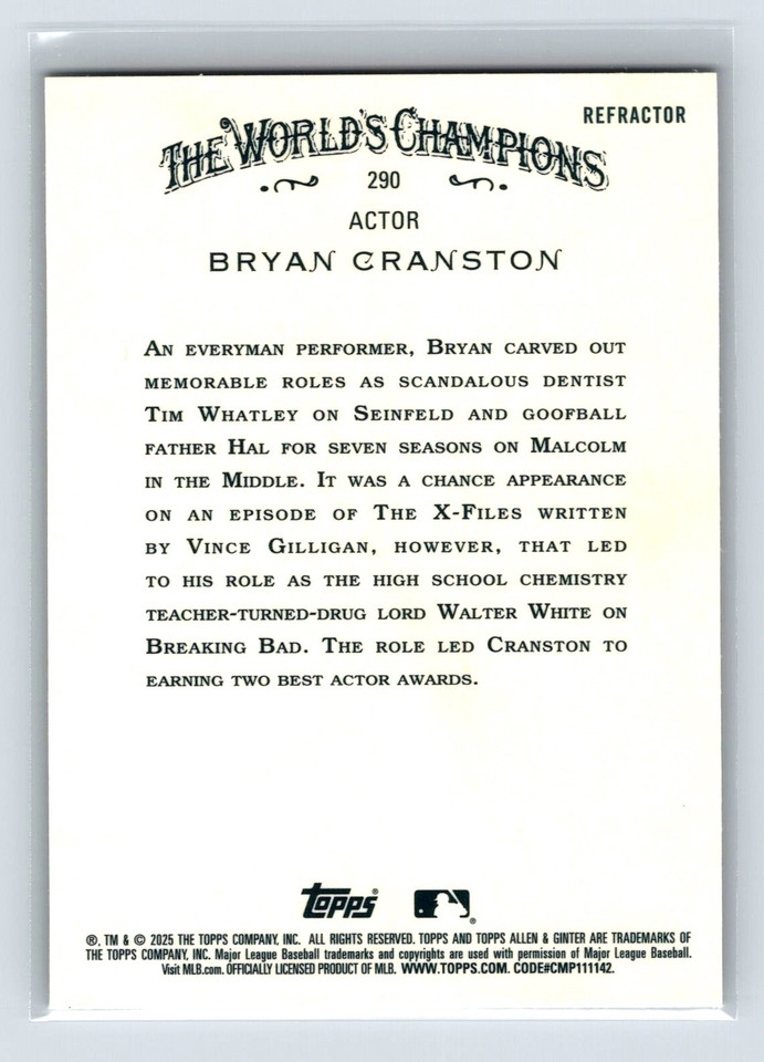 2025 Topps Allen and Ginter Bryan Cranston Chrome Refractor Breaking ...