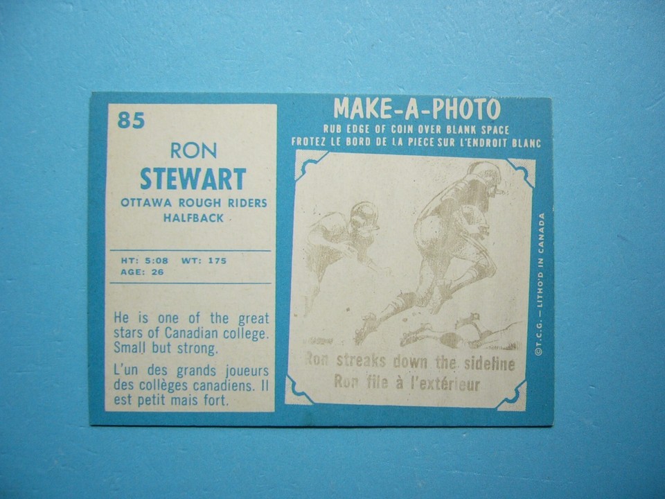 1961 TOPPS CFL FOOTBALL CARD #85 RON STEWART EX/NM NM SHARP!! '61 TOPPS ...