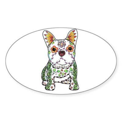 CafePress Sugar Skull Frenchie Sticker (Oval) (717462944) | eBay