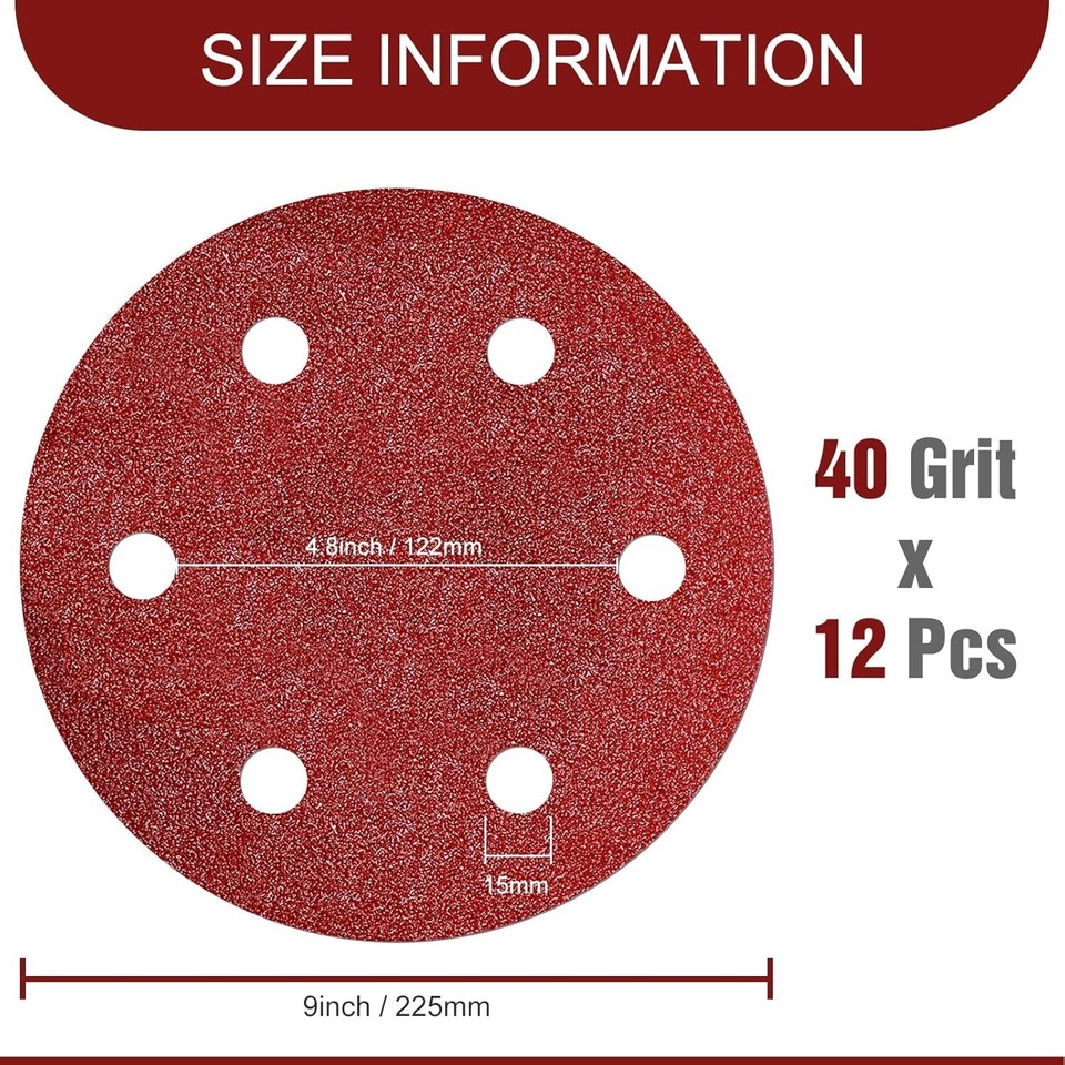 9 Inch Aluminum Oxide Sanding Discs 40 Grit for Efficient Dust-Free ...
