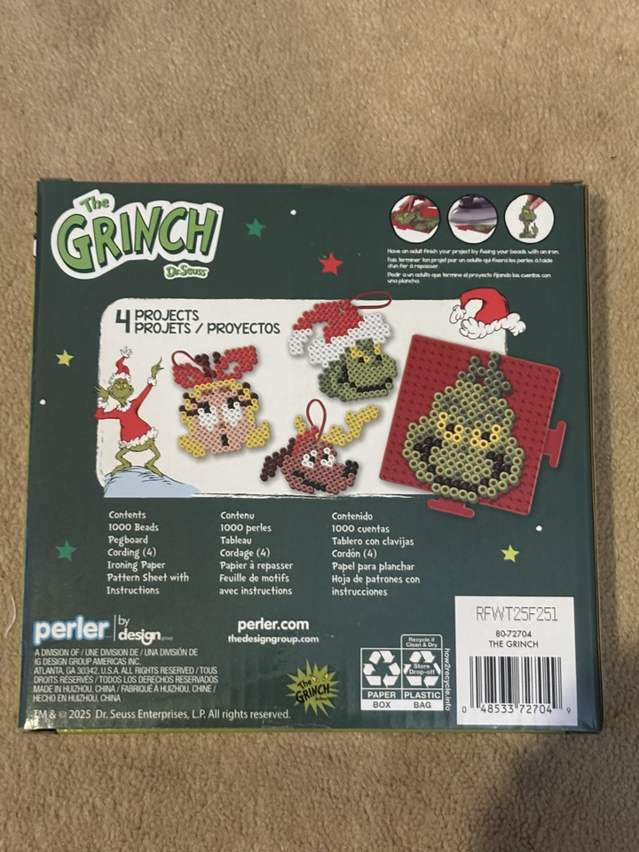 NEW, DR SEUSS THE GRINCH FUSED BEAD KIT, 4 ORNAMENTS | eBay