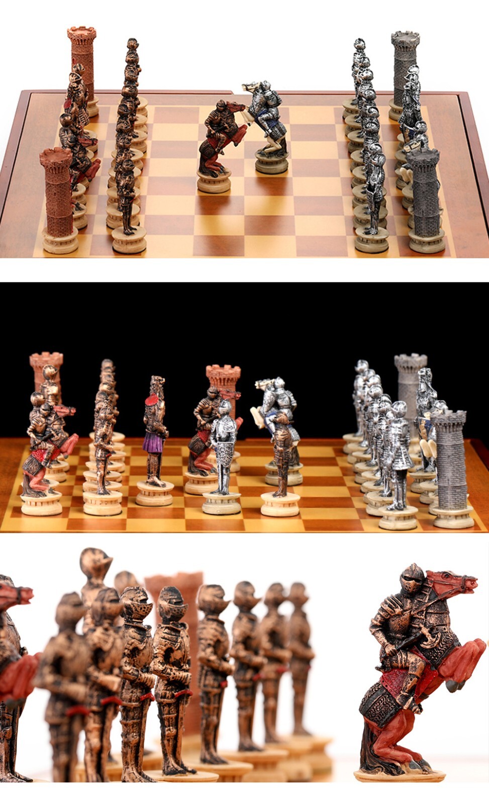 Hand-Painted Metal Medieval Knight Theme Luxury Chess Set with Wood ...