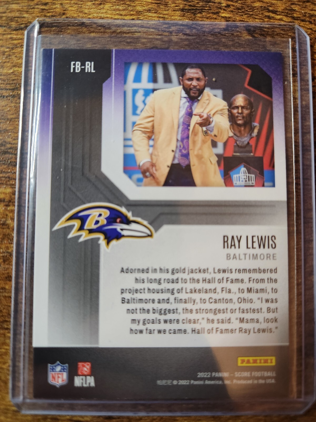 2022 Panini Score Ray Lewis First Ballot Insert #FB-RL Baltimore Ravens ...