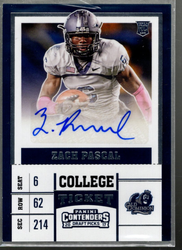 B4630- 2017 Panini Contenders Draft Picks #291 Zach Pascal RC Auto ...