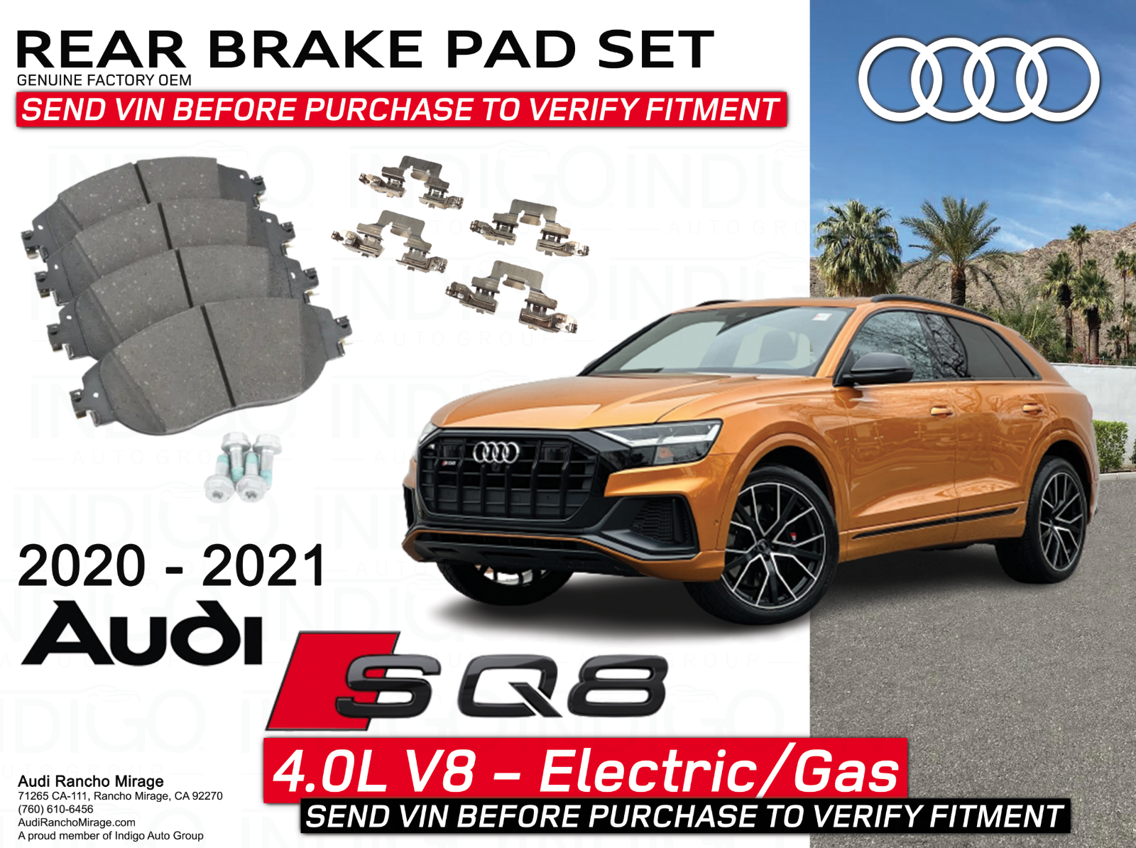 2020-2021 AUDI SQ8 4.0L - OEM Audi REAR BRAKE PAD SET *SEND VIN TO ...