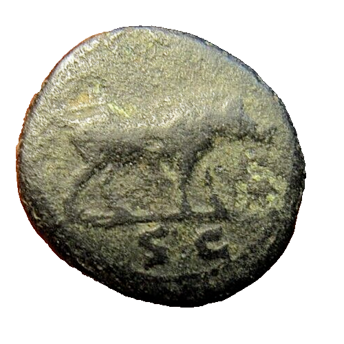 ROMAN IMPERIAL AE15 BRONZE QUADRANS COIN OF TRAJAN HERCULES & BOAR ...