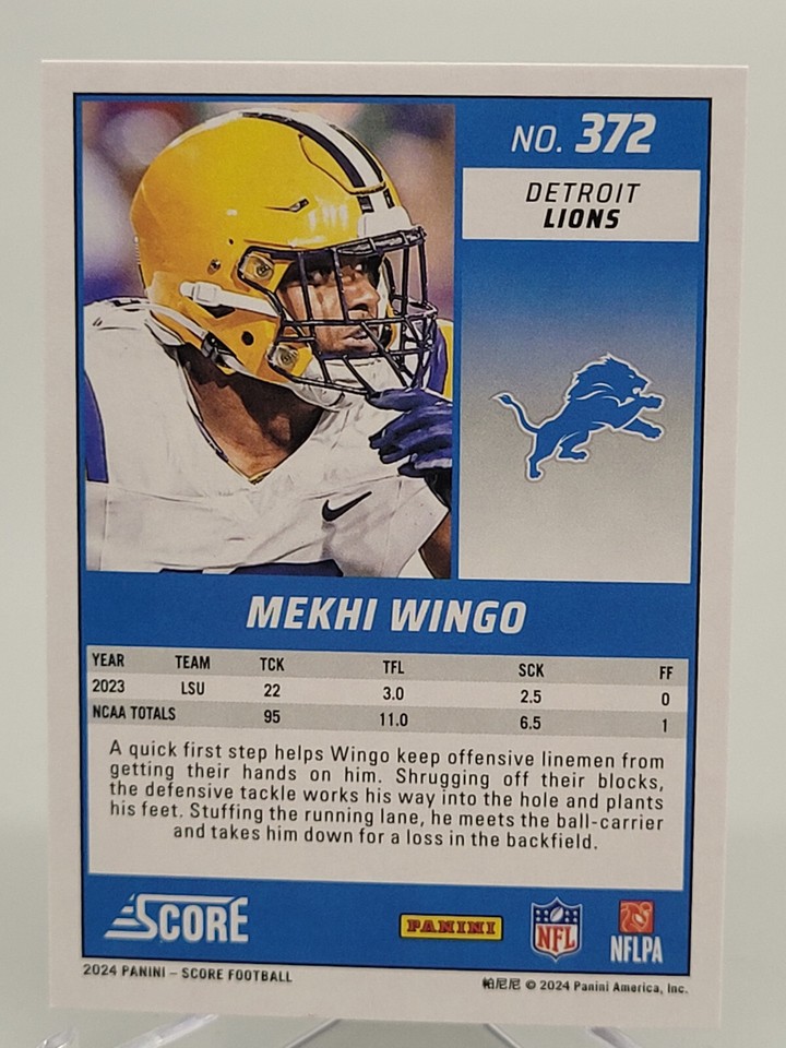 2024 PANINI SCORE MEKHI WINGO BASE ROOKIE FOOTBALL CARD LIONS LSU NFL ...