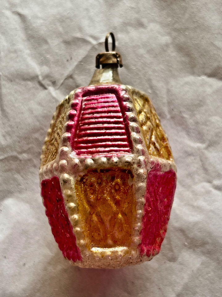 Antique GERMANY Glass LANTERN SHAPED Hand Painted BUMPY Christmas ...