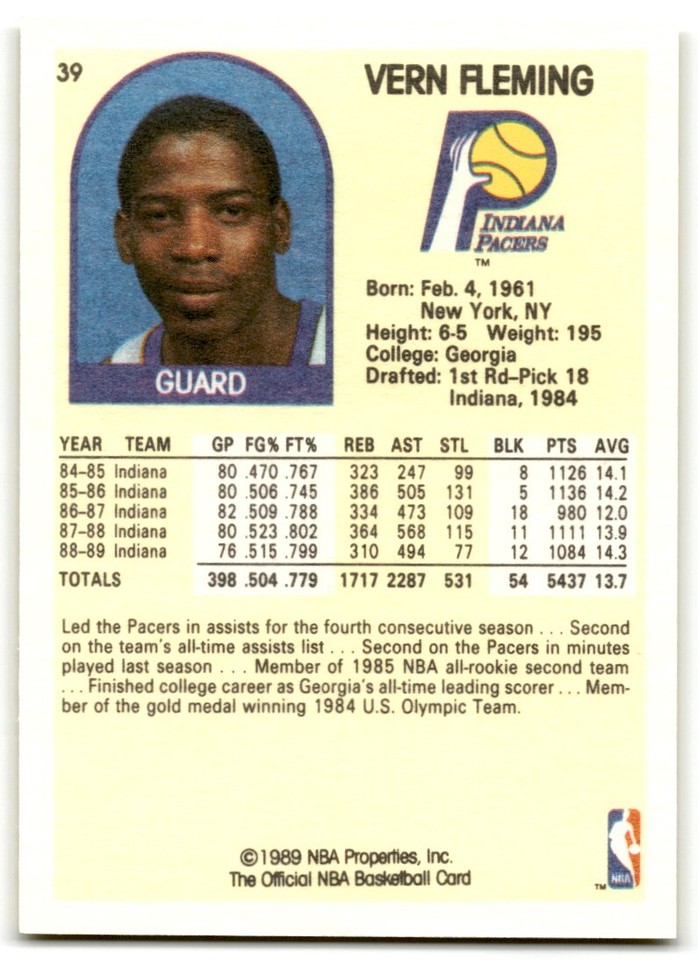 1989-90 Hoops 100 Superstars Vern Fleming Indiana Pacers #39 | eBay