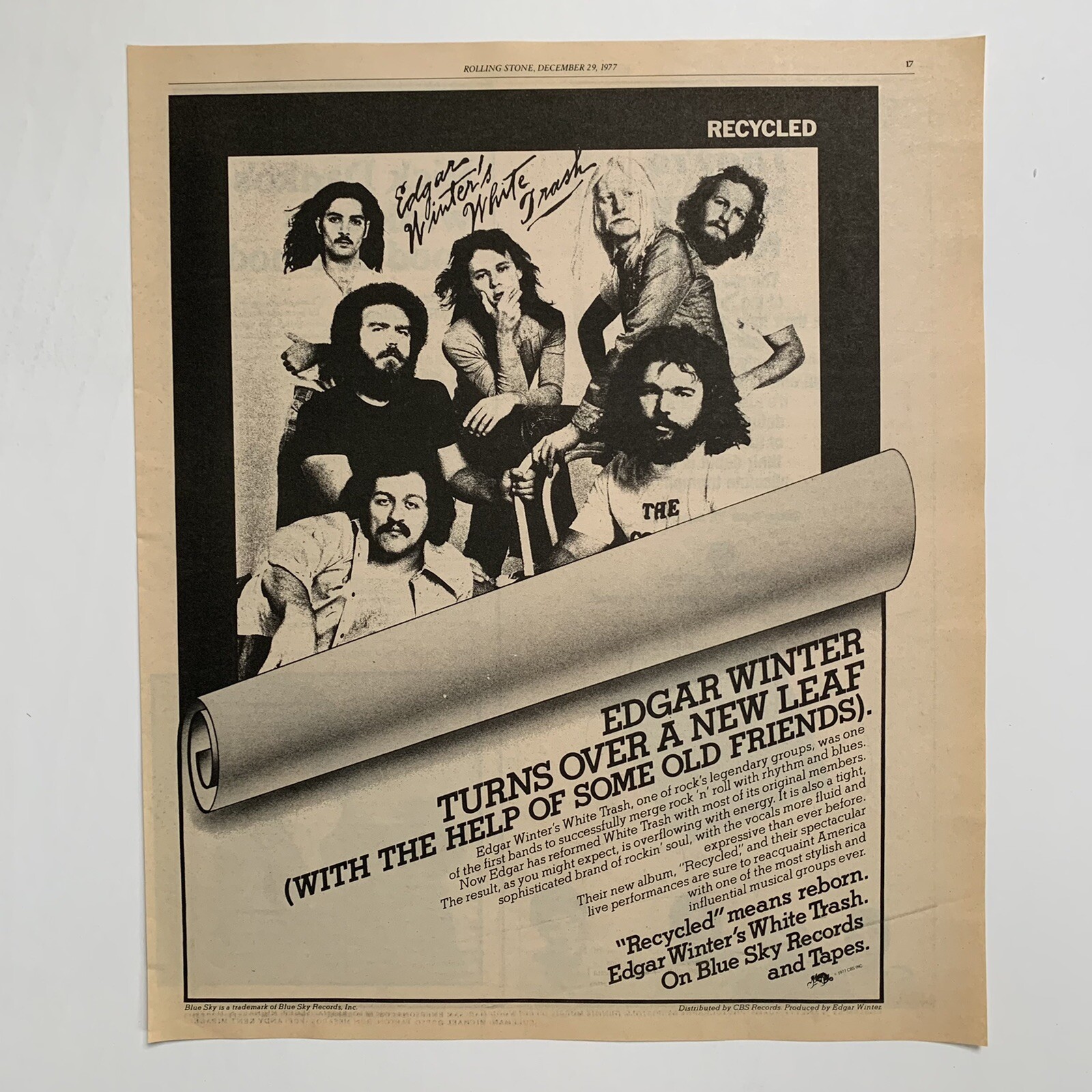 Edgar Winter White Trash Original 1977 13.5"x11" Poster Type Advert | eBay