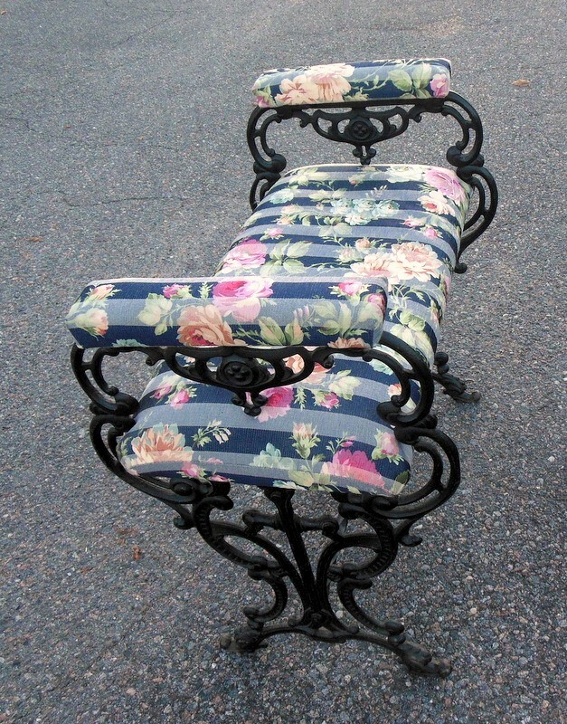 Vtg CAST IRON BENCH Seat Stool Arms Paw Feet Scrollwork ROCOCO BAROQUE ...