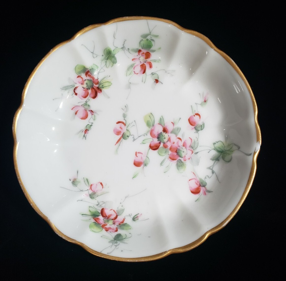 Haviland H & Co. L France Limoges 4 1/4" Dish, Gold Pink Flowers Saucer ...
