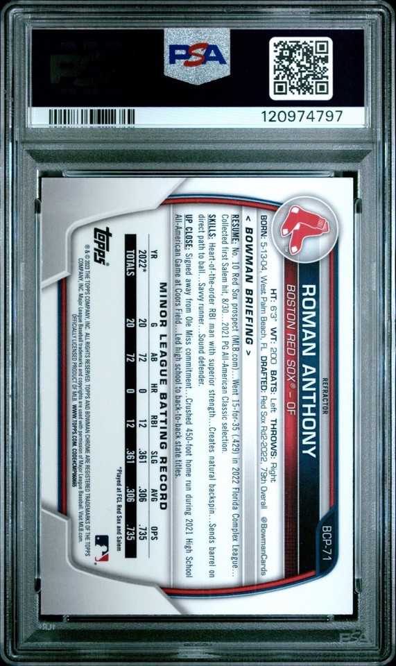 2023 1st Bowman Roman Anthony Rookie Chrome Pros Lunar Green Refractor ...
