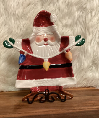 Christmas Santa Claus Holiday Cheer Ceramic Party Serving Tray Dish | eBay