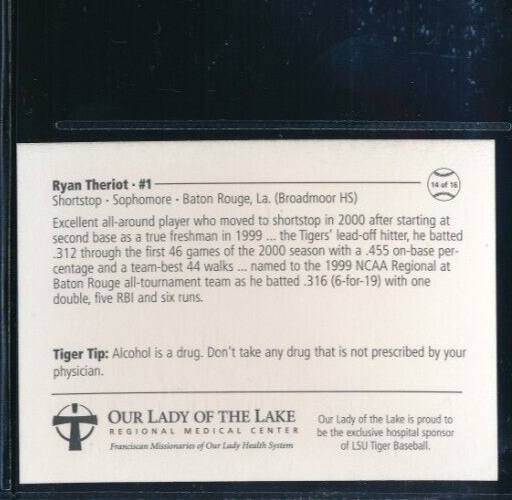 2000 LSU Tigers Baseball Card team issue #14 Ryan Theriot 17 MLB HRs | eBay