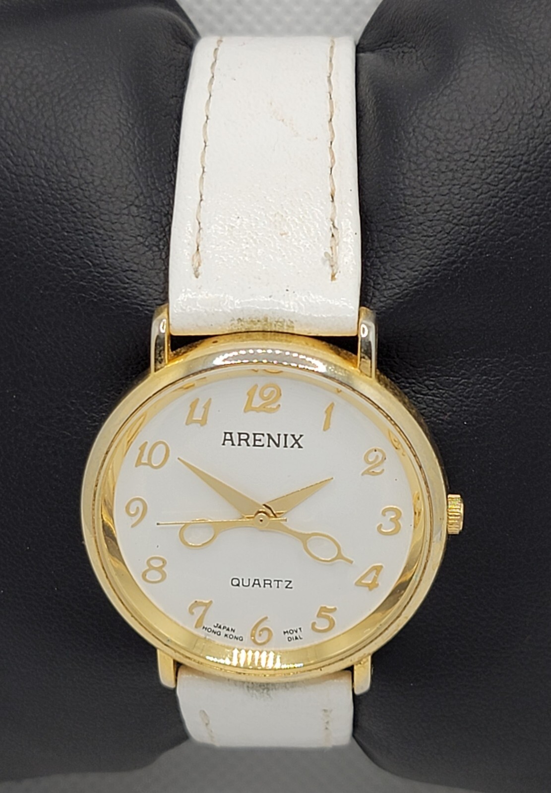 Ladies Arenix Gold Tone Hairdresser Scissor Dial White Leather Band ...