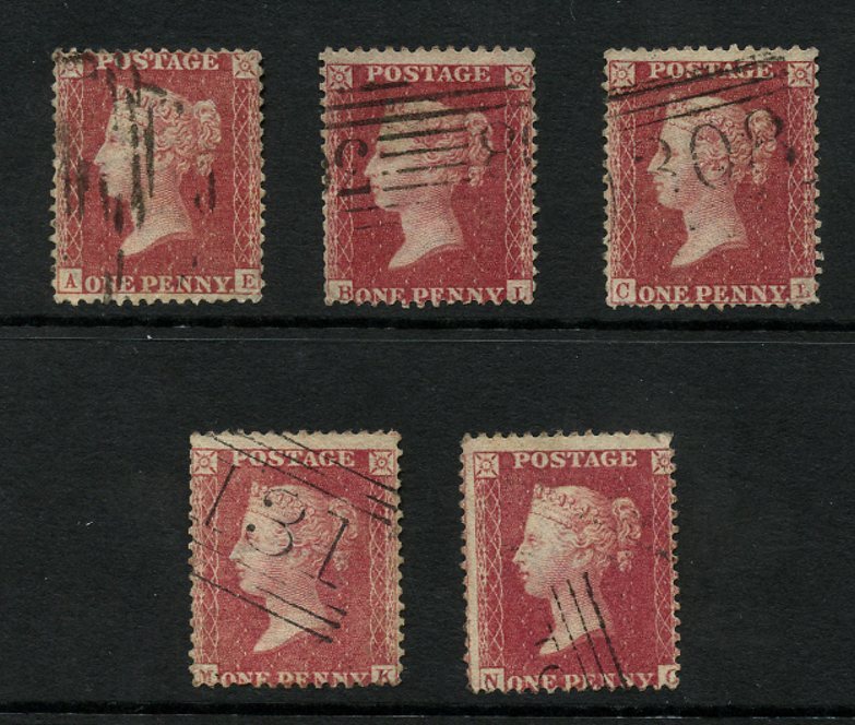 PENNY RED STARS Plate 47...5 stamps FINE USED..incl.308 ROLLER CANCEL ...