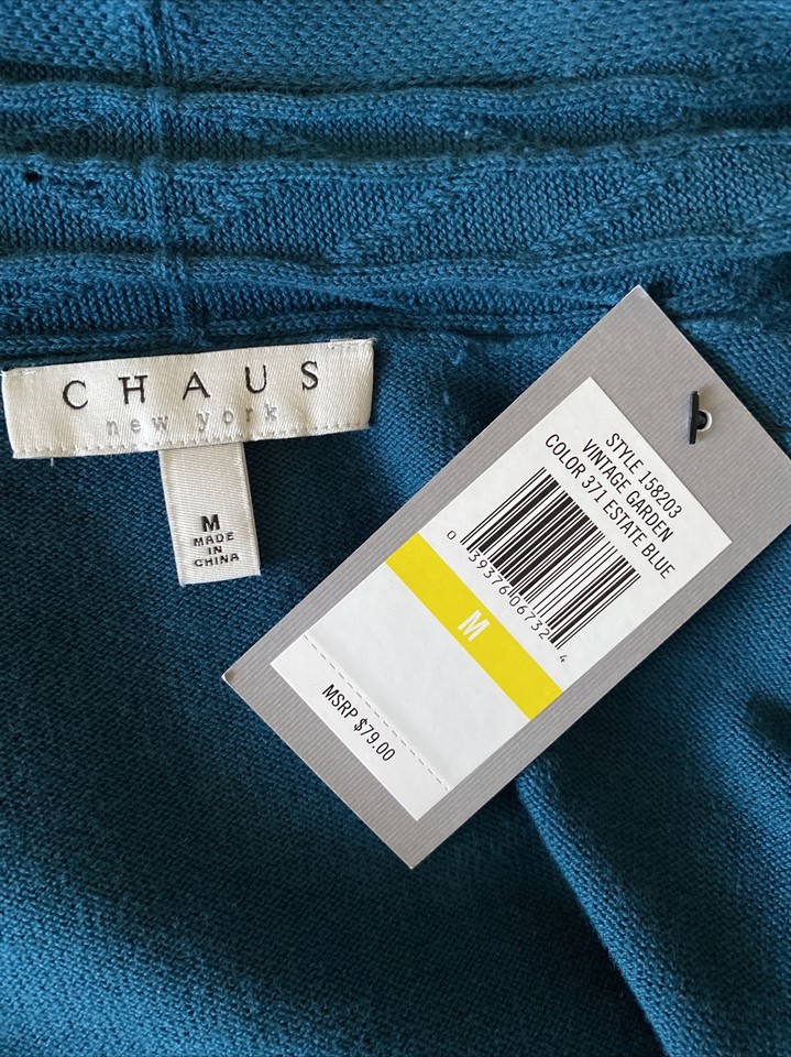 CHAUS New York Draped Open Front Cardigan Sweater Teal/Estate Blue Size ...