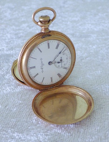 Elgin 14K gold ladies pocket watch double hunter J Boss Keystone GF ...