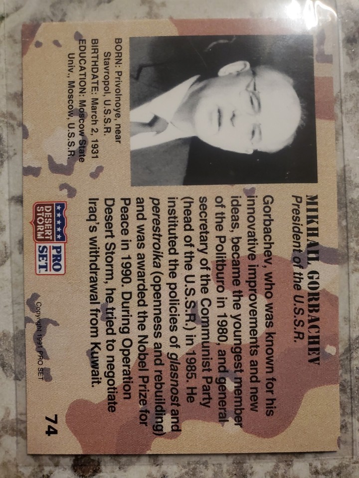Pro Set Desert Storm Trading Cards Mikhail Gorbachev #74 Rookie RC MINT ...