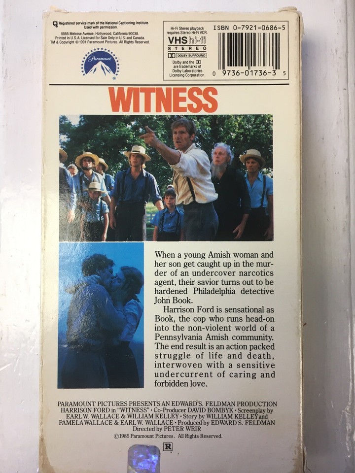 Witness (VHS, 1996, Paramount Presentations) 97360173635| eBay