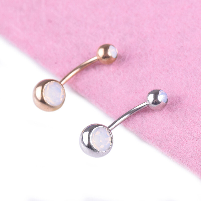White Fire Opal Navel Rings Belly Button Bar Ring Dangle Body Piercing ...