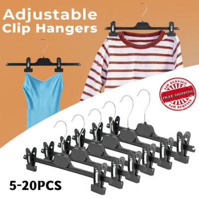 Black Plastic Adjustable Clip Hangers Cloth Coat Skirt Trouser ...