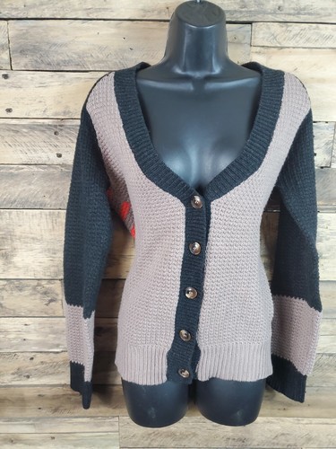 THML Sweater Women Size Small Brown Black Cardigan Chest 38" Length 23 ...