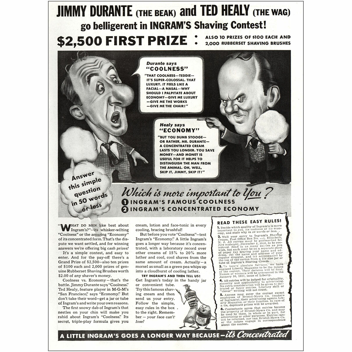 1936 Ingrams Shaving Cream: Jimmy Durante and Ted Healy Vintage Print ...