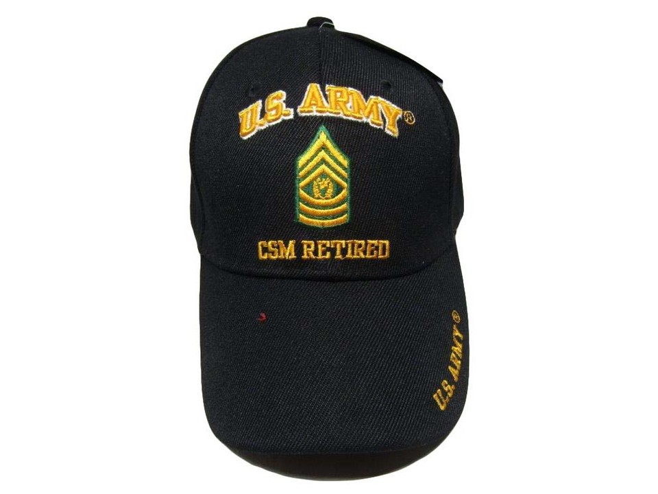 U.S. Army CSM Command Retired Military Black Embroidered Cap Hat ...