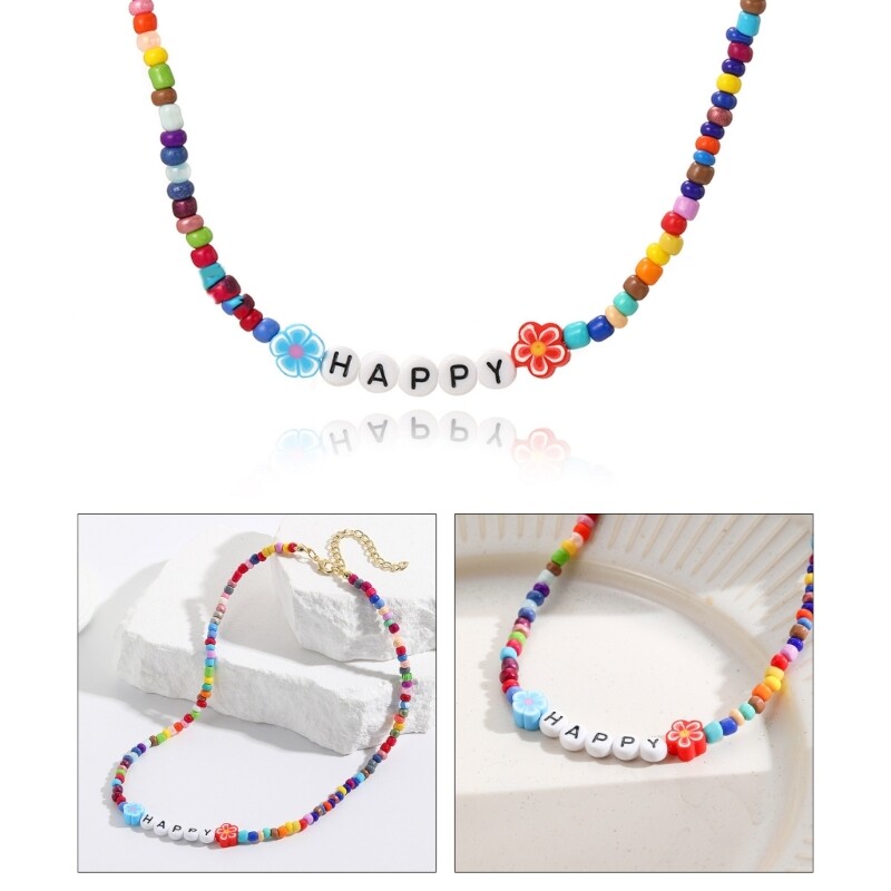 Choker Sweet Colorful Beaded Necklace Simple Clavicle Chain Temperament ...